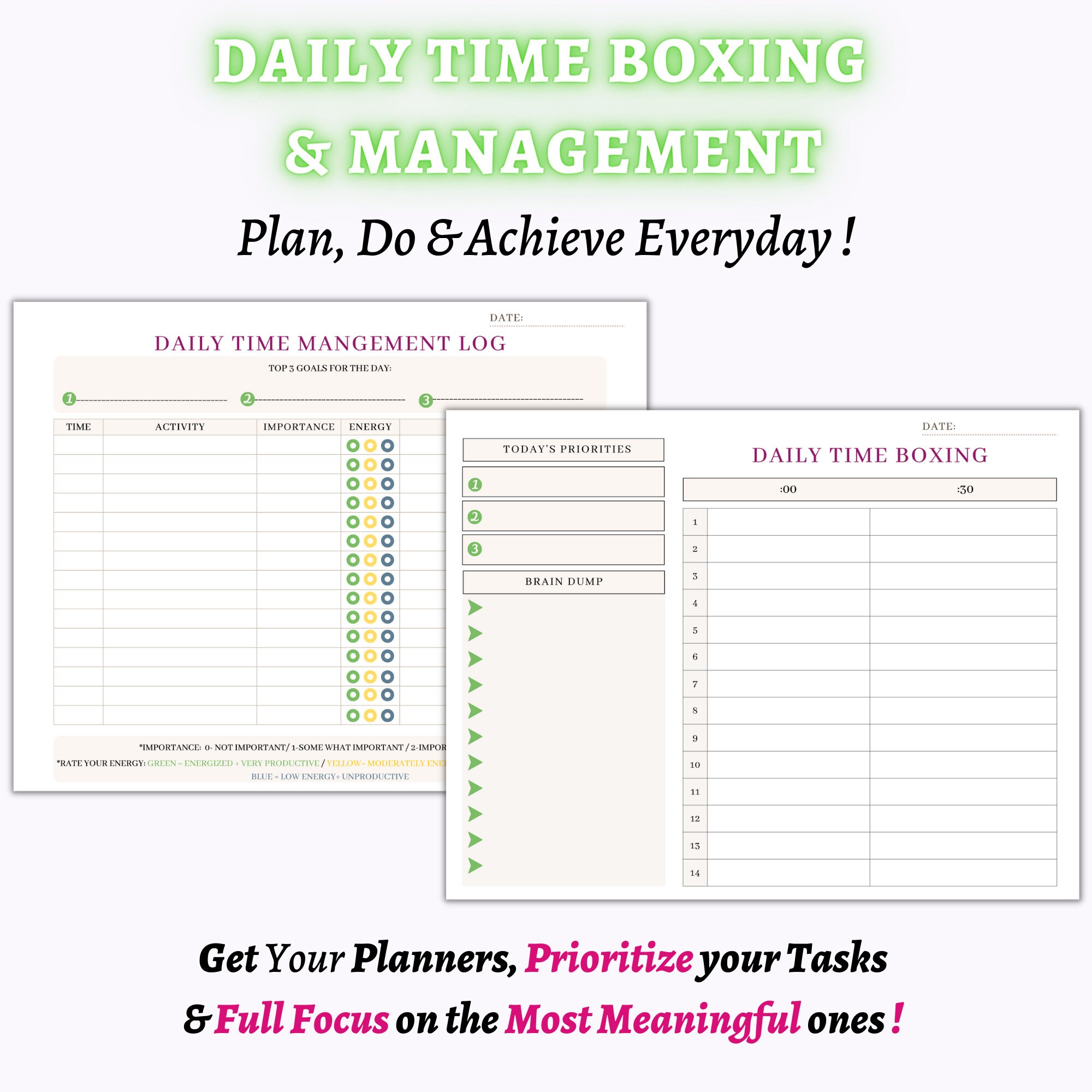 Time Management | Work Log | Time Blocking | Action Plan | Smart Goals ...