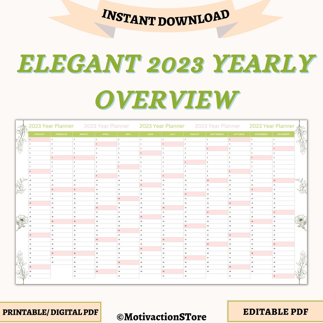 Yearly Overview | Annual Calendar | 2023 Yearly Calendar | Year at a ...