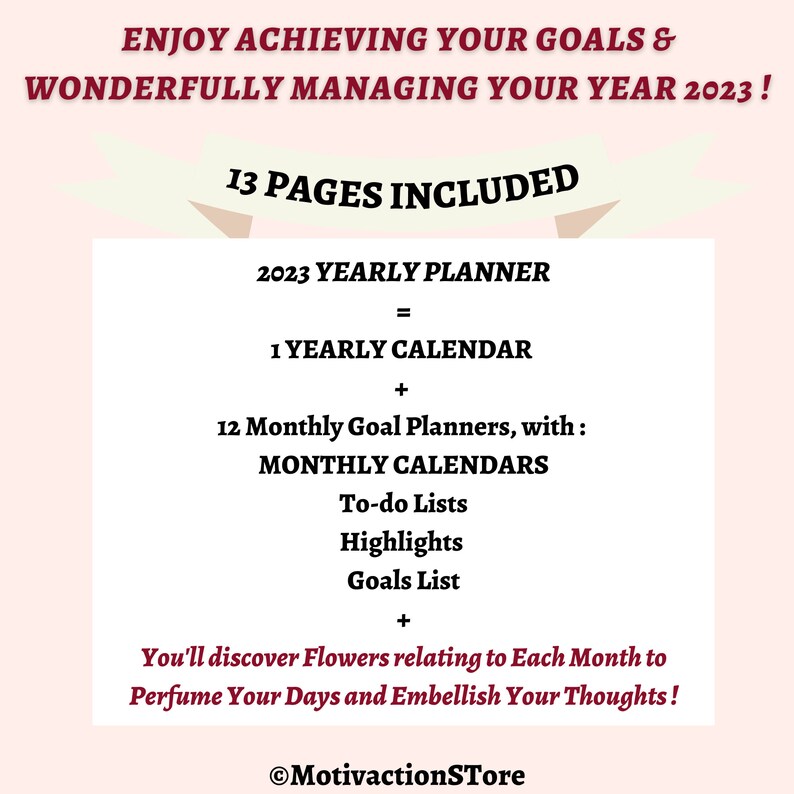 2023 Yearly Planner | Year at A Glance | Monthly Review | Yearly ...