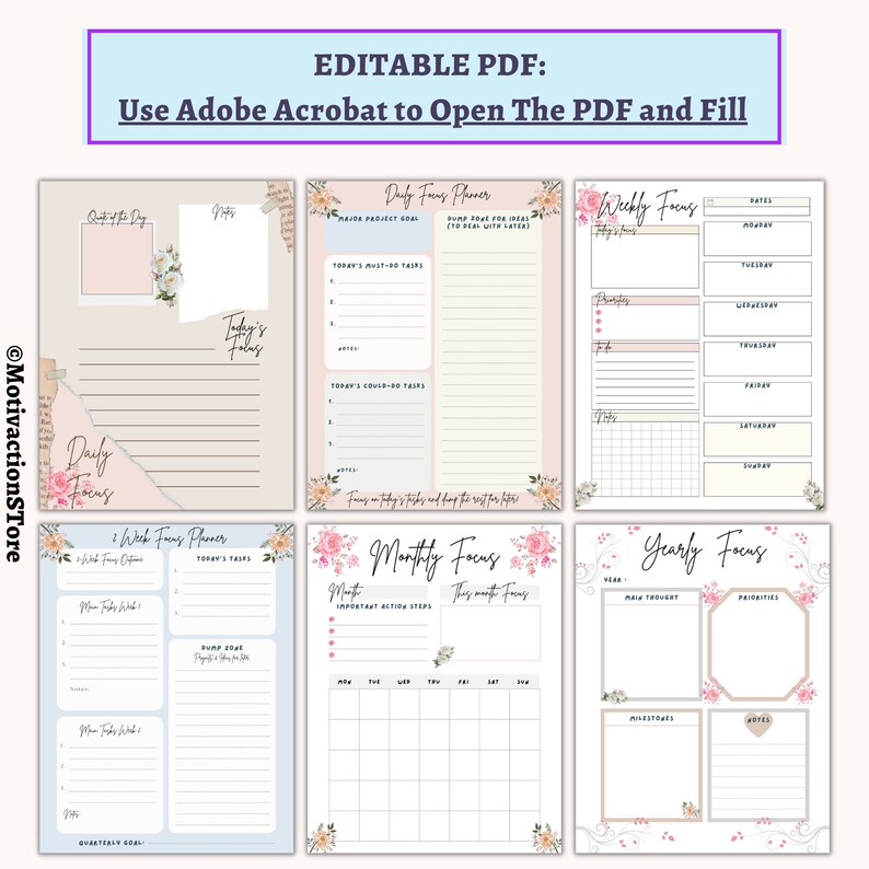 Full Focus Planner | Work Log | Concentration | Action Plan | Priority ...