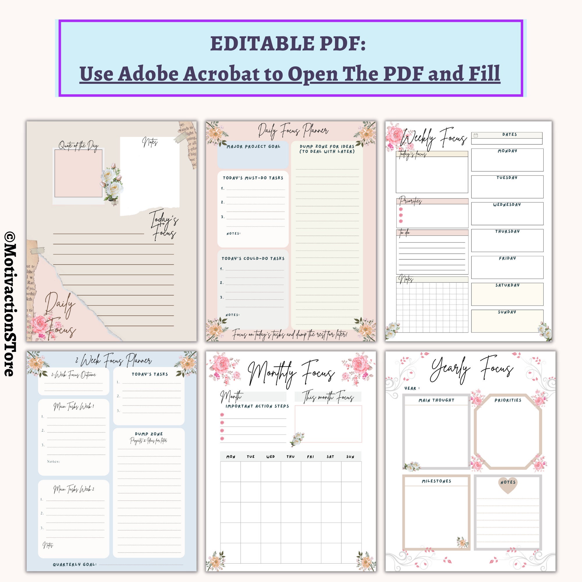 Full Focus Planner | Work Log | Concentration | Action Plan | Priority ...