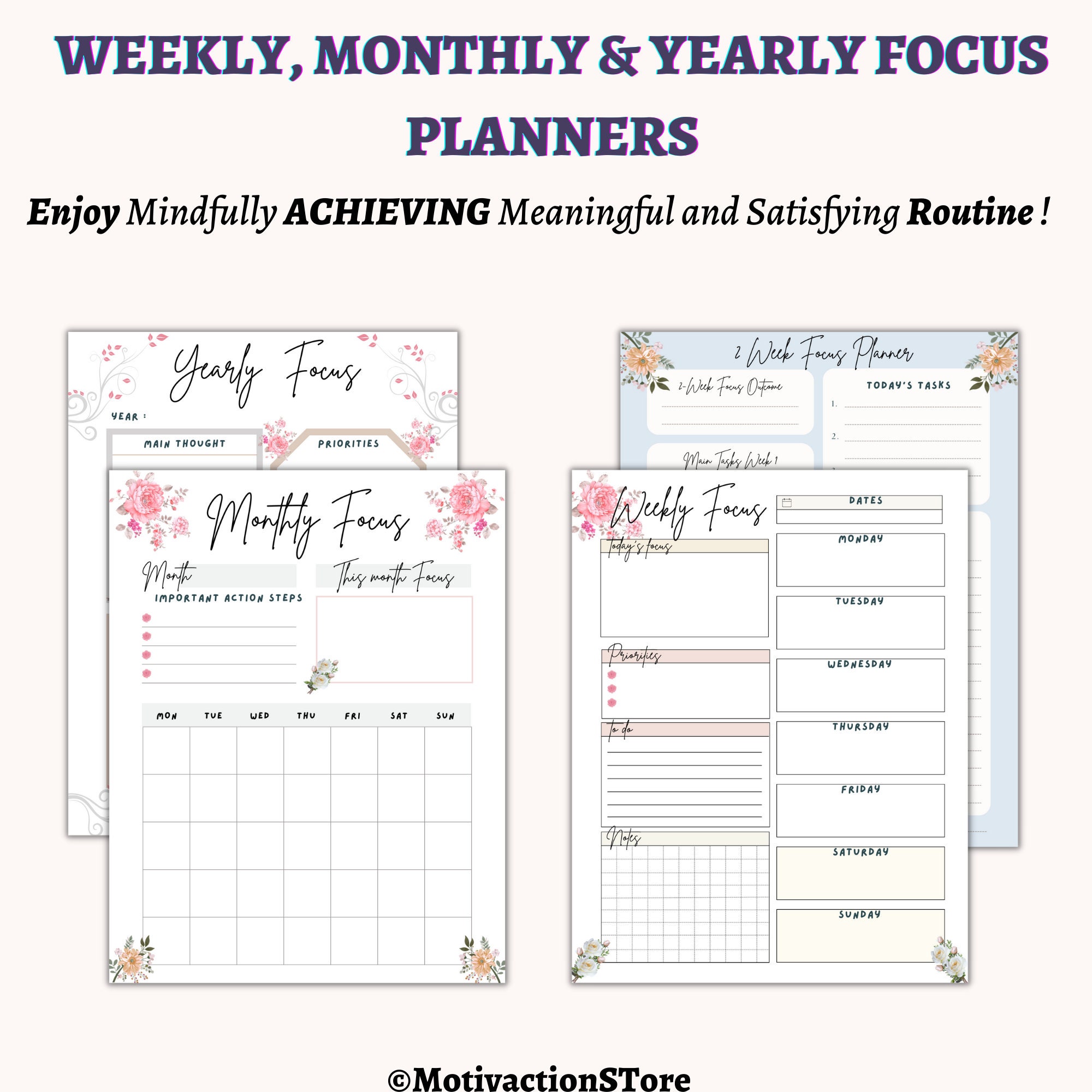 Full Focus Planner | Work Log | Concentration | Action Plan | Priority ...