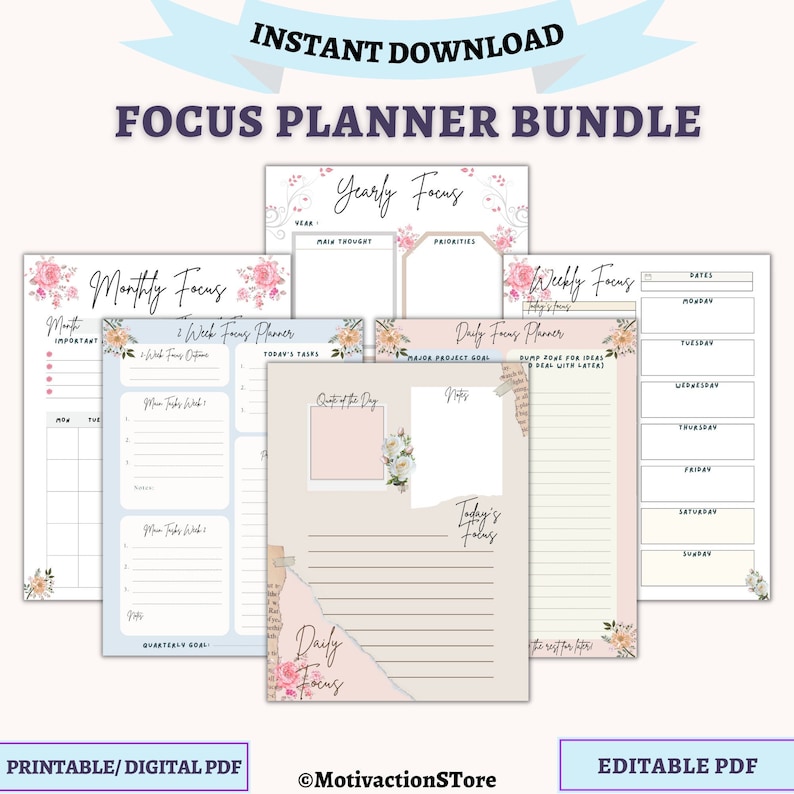 Full Focus Planner | Work Log | Concentration | Action Plan | Priority Matrix | Procrastination ...