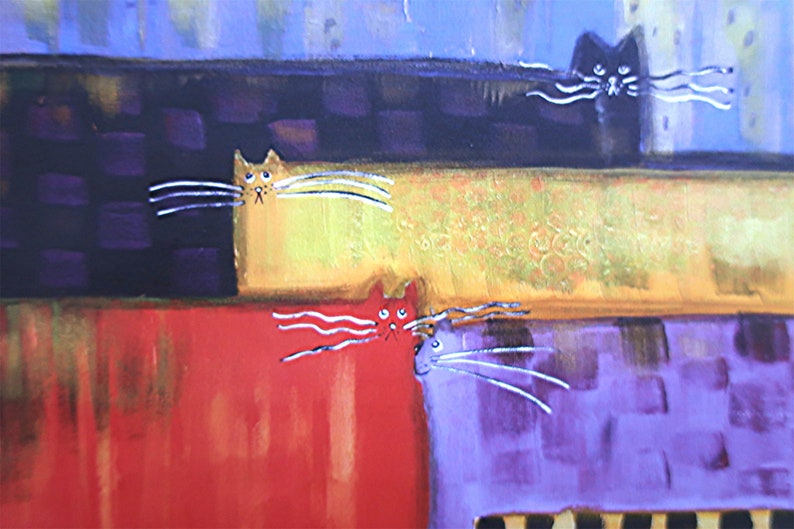 Original Folk Art Cats Art Signed Numbered 1/400 Lithograph Print Texas ...