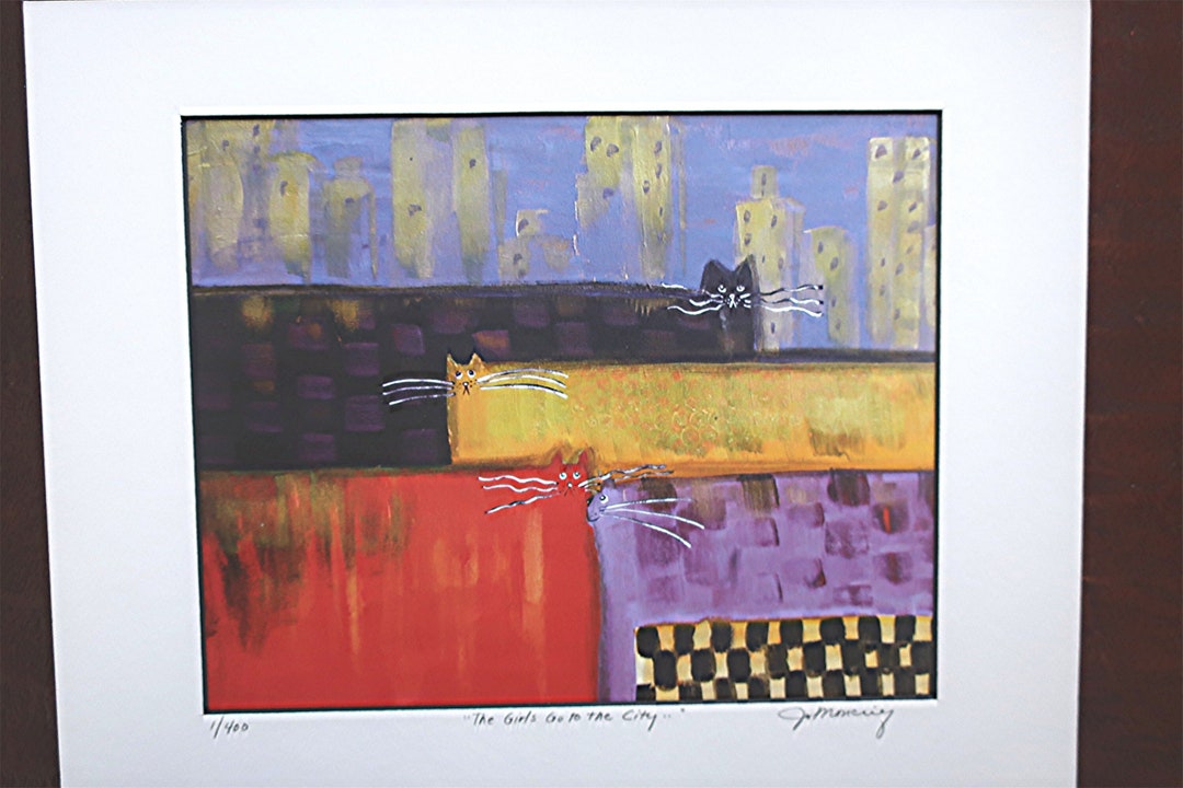 Original Folk Art Cats Art Signed Numbered 1/400 Lithograph Print Texas ...