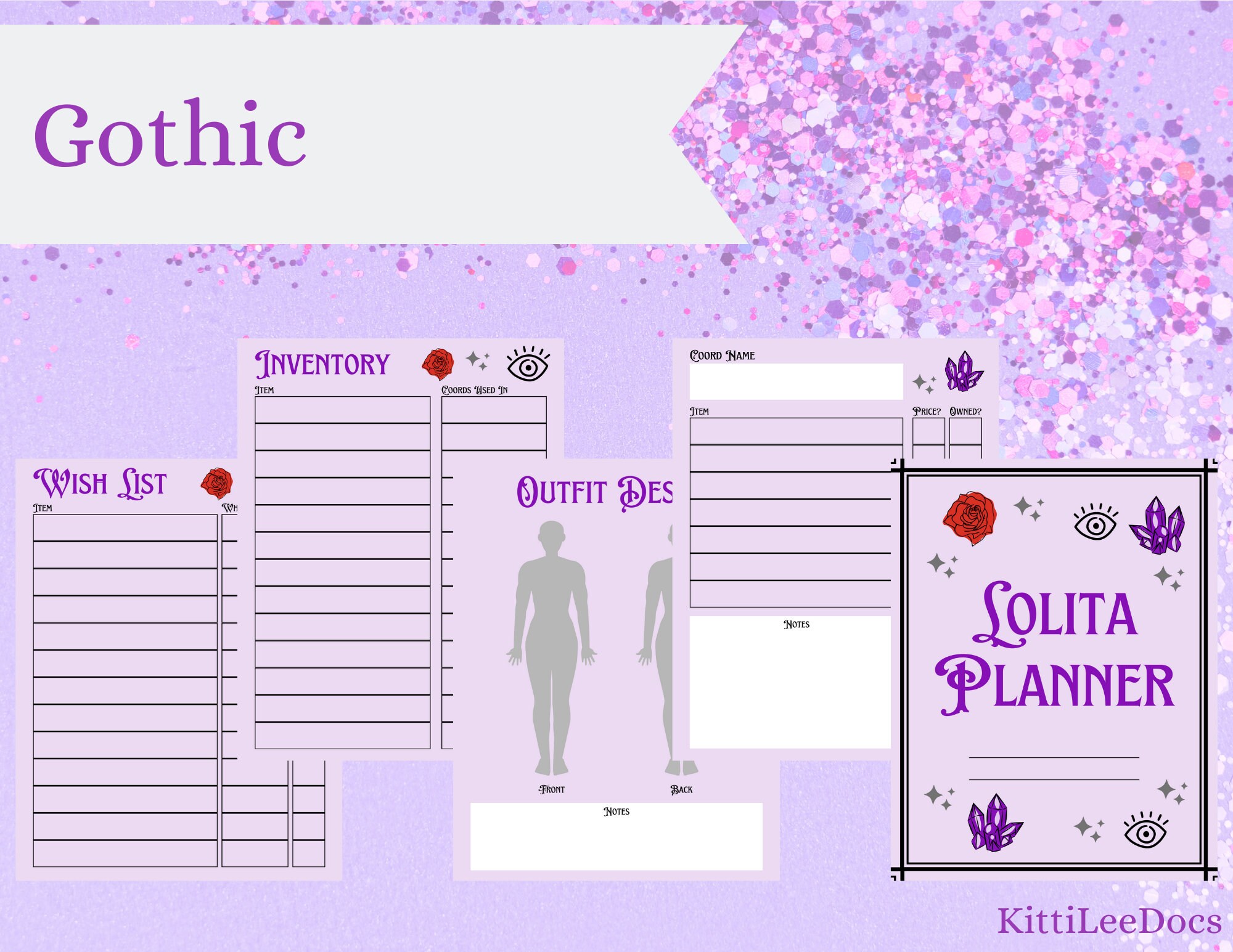 Lolita Coordinate Planner - Printable PDF - 5 Color Variations - 25 ...