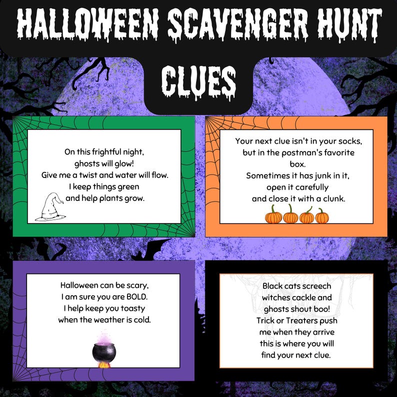 Halloween Scavenger Hunt Clues - Etsy