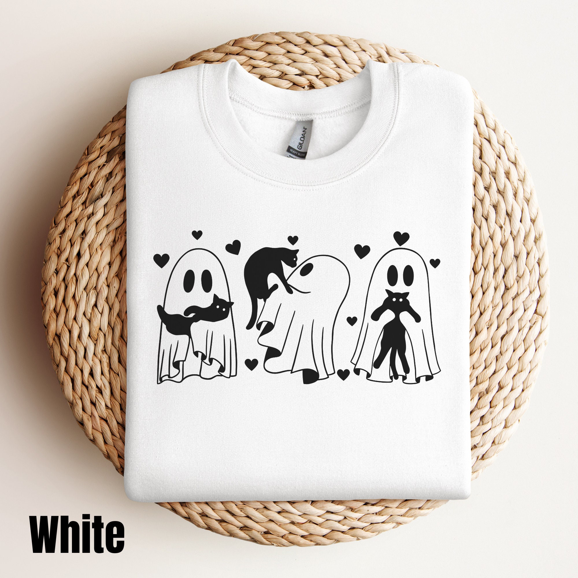 Ghost and Cat Sweatshirt, Halloween Ghost Sweater, Spooky Season ...
