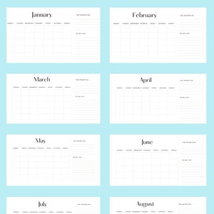 Monthly Blank Calendar, Simple Calendar, 11 X 8.5 Inches, Horizontal ...