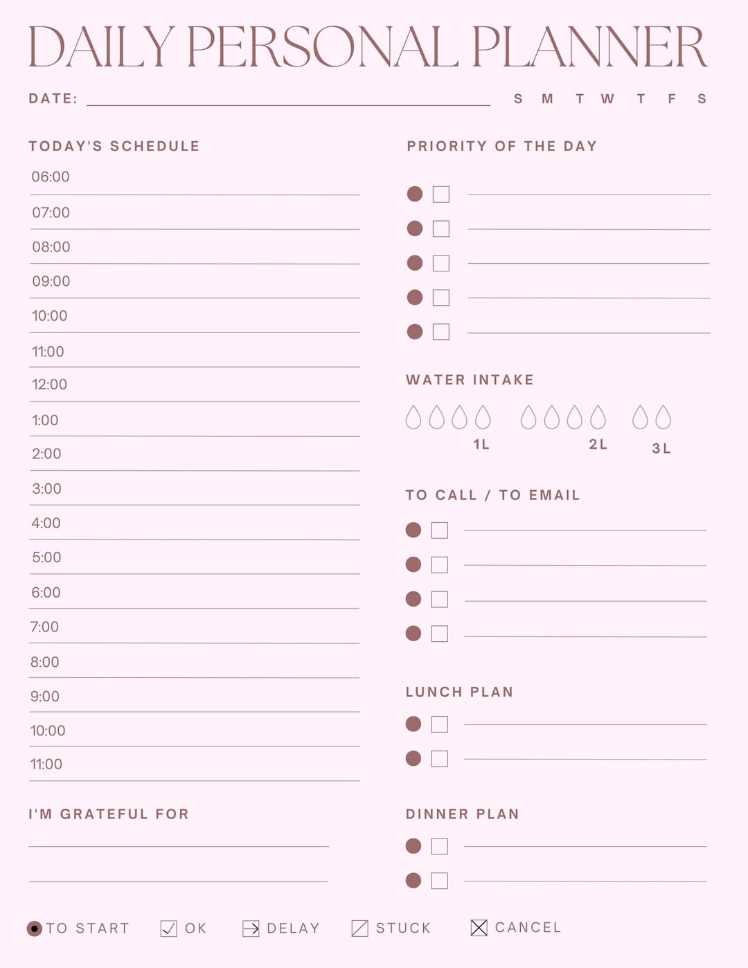 The Best One Page Printable Daily Planner - Etsy