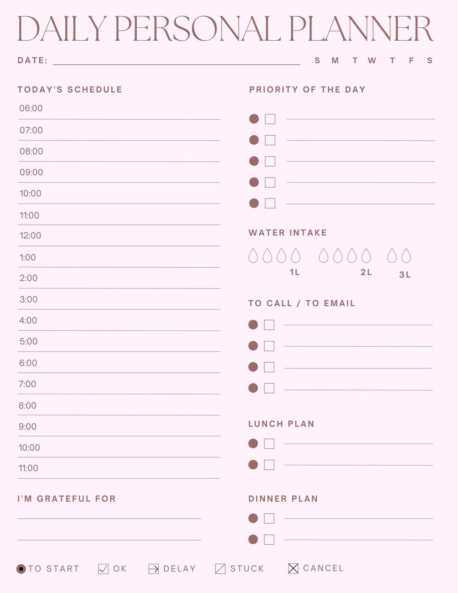 The Best One Page Printable Daily Planner - Etsy