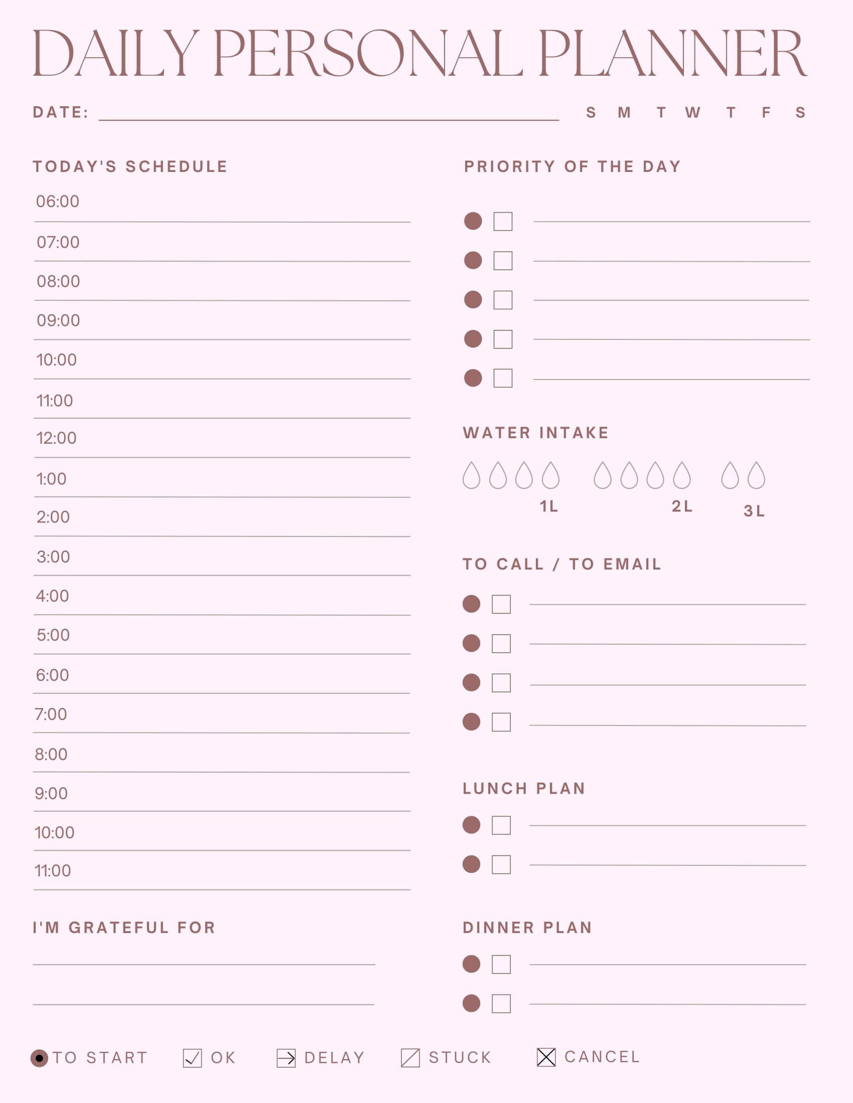 The Best One Page Printable Daily Planner - Etsy