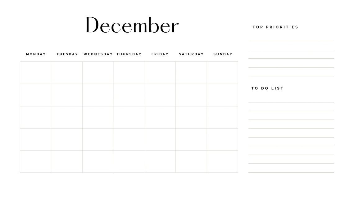 Monthly Blank Calendar, Simple Calendar, 11 X 8.5 Inches, Horizontal ...