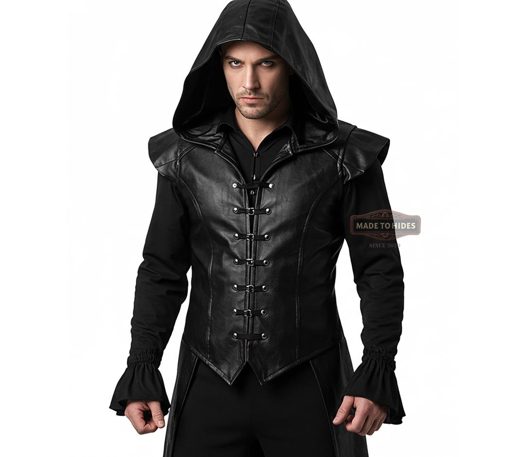 Custom Made Black Leather Halloween Long Vest for Men | Gothic Cosplay ...