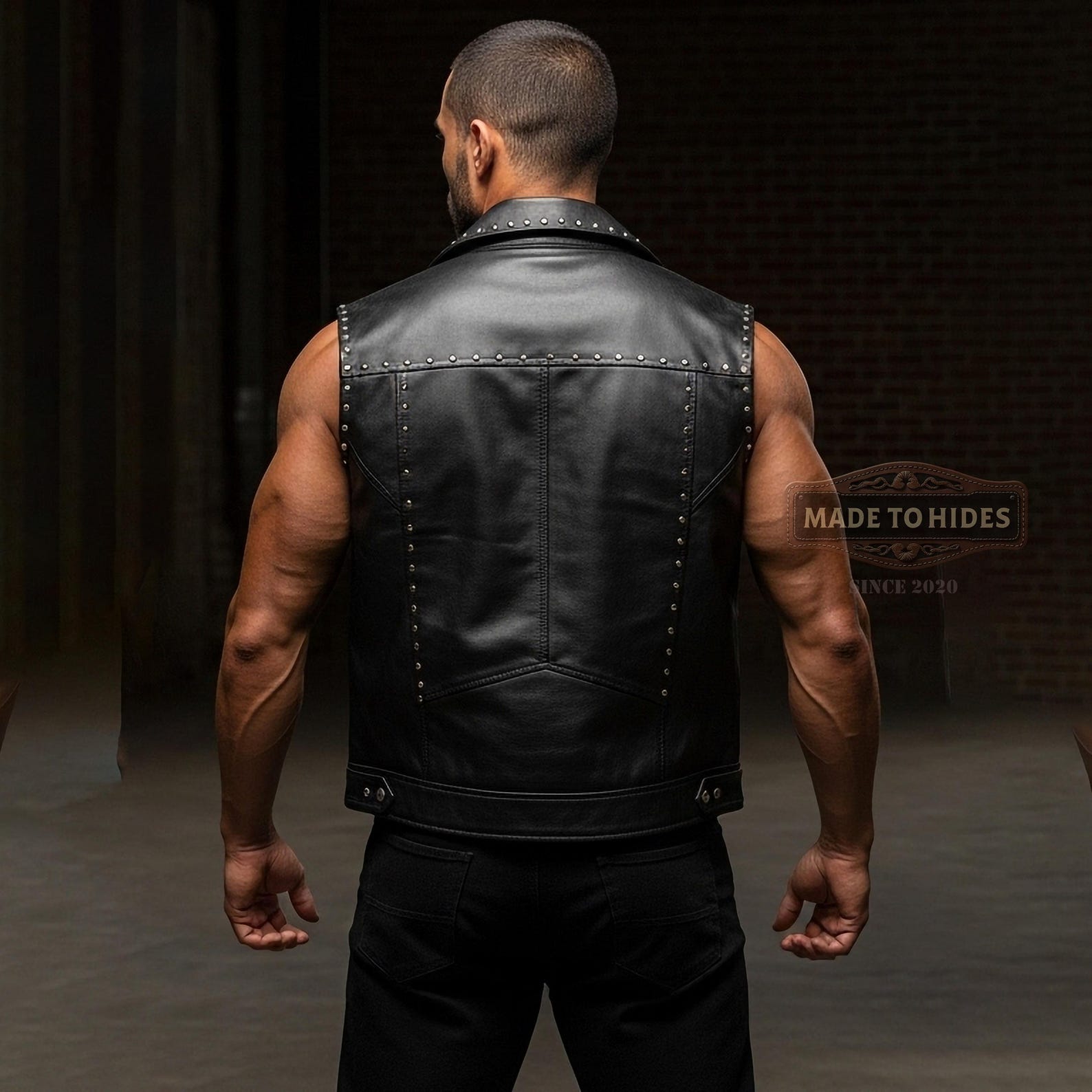 Men's Genuine Leather Biker Vest, Studded Steampunk Waistcoat, Rocker ...