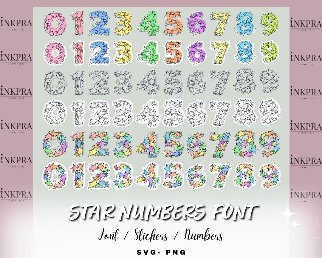 Star Numbers Svg,star Font, Numbers, Star PNG, Numers PNG, Digital ...