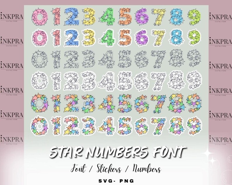 Star Numbers Svgstar Font Numbers Star PNG Numers PNG - Etsy