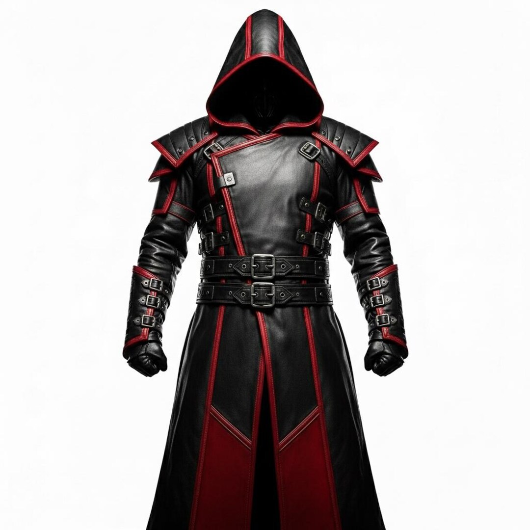 Medieval Genuine Leather Hooded Trench Coat, Assassins Cosplay Armor ...
