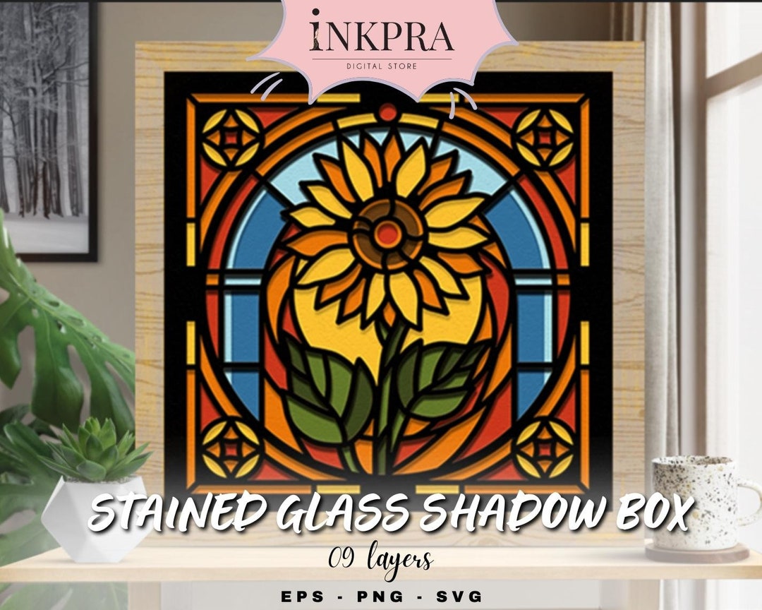 Stained Glass Shadow Box, Shadow Box Template,3d Paper Cut File Flower ...