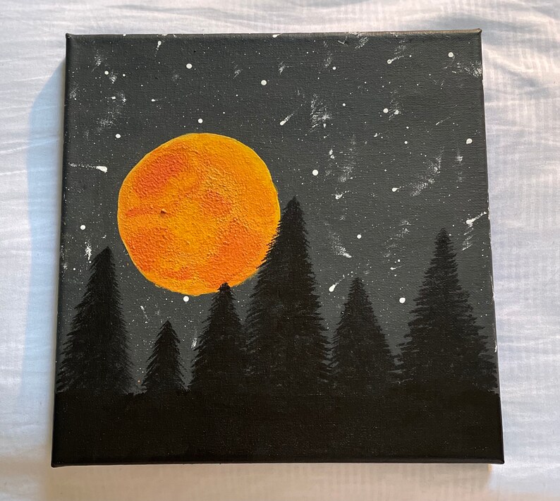 Forest Trees With Orange Bright Moon - Etsy
