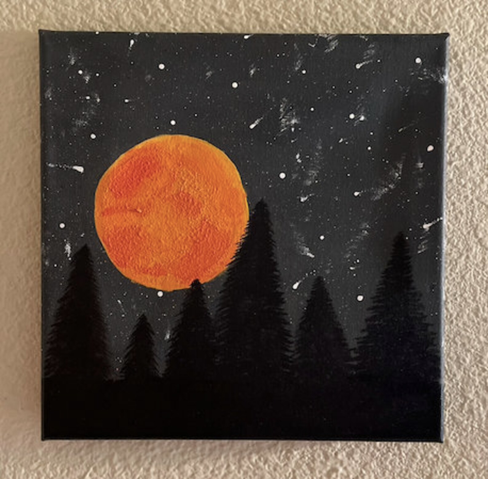 Forest Trees With Orange Bright Moon - Etsy