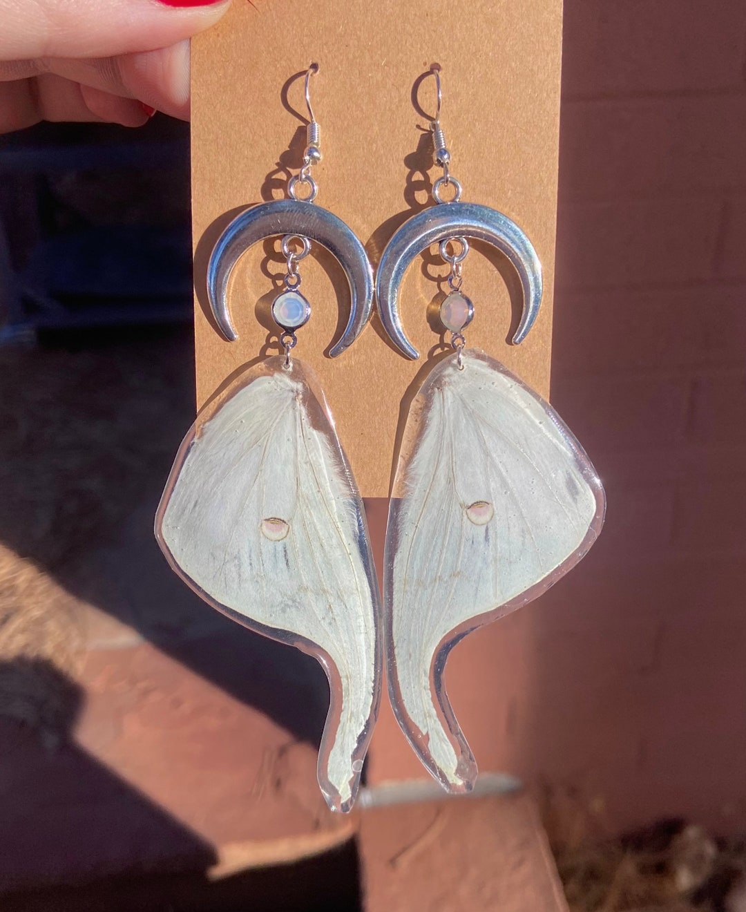 Handmade REAL Luna Moth Wing Earrings Resin Casted Jewelry CRUELTY-FREE ...