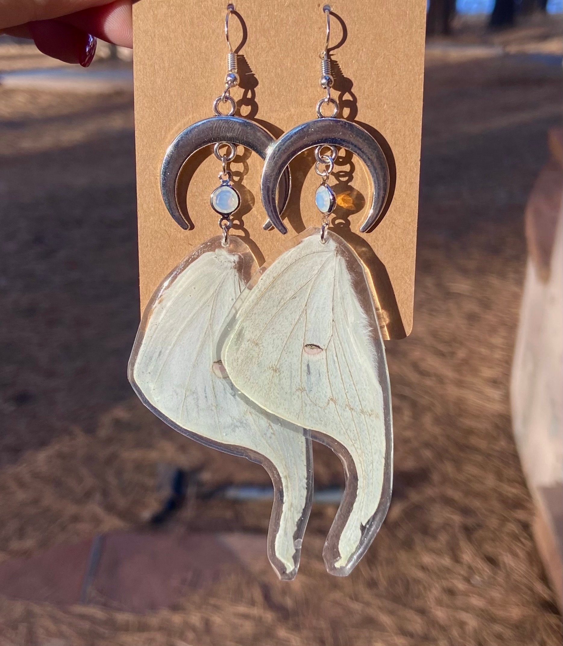 Handmade REAL Luna Moth Wing Earrings Resin Casted Jewelry CRUELTY-FREE ...