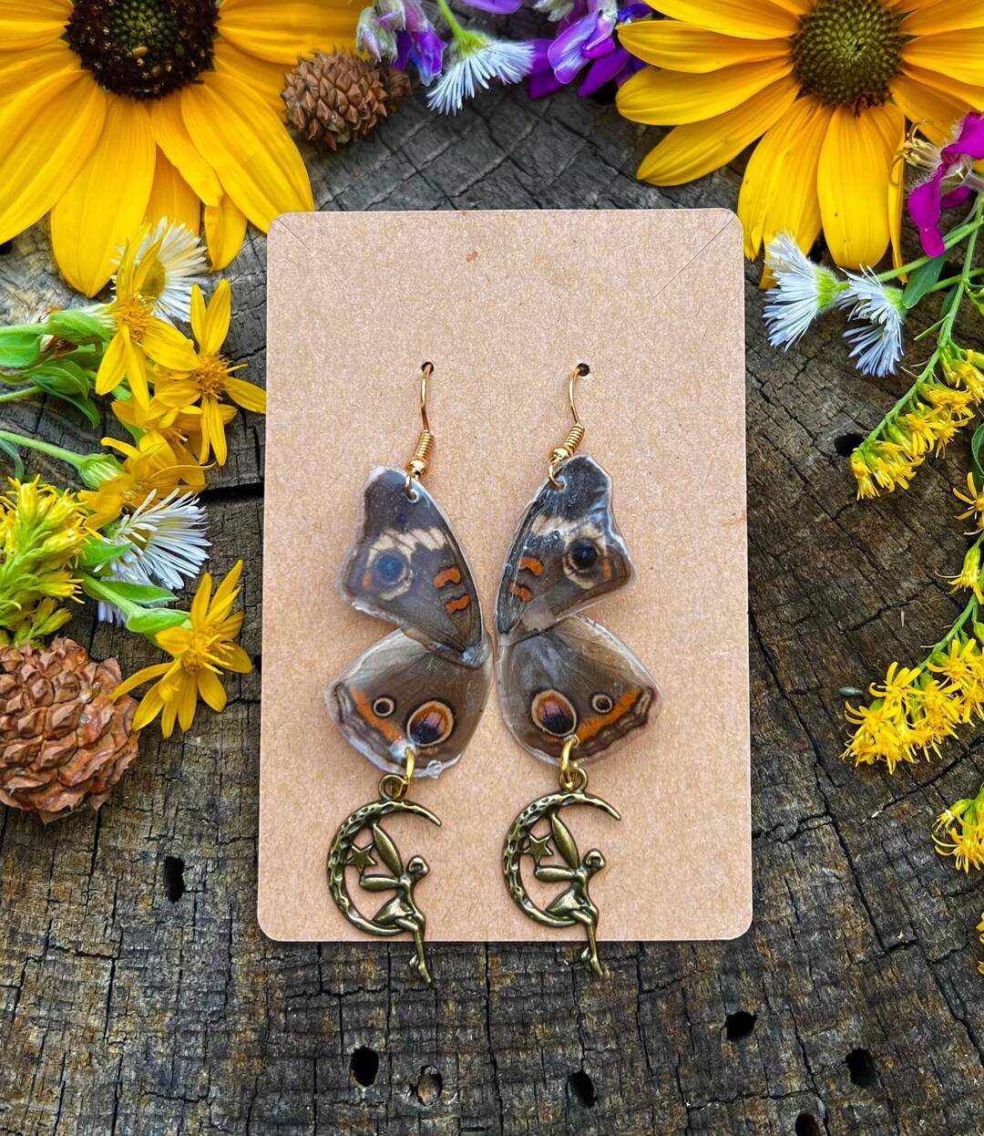 REAL Handmade Butterfly Wing Earrings Precis Coenia Butterfly Resin ...