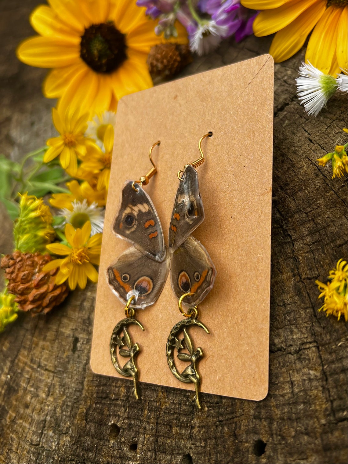 REAL Handmade Butterfly Wing Earrings Precis Coenia Butterfly Resin ...