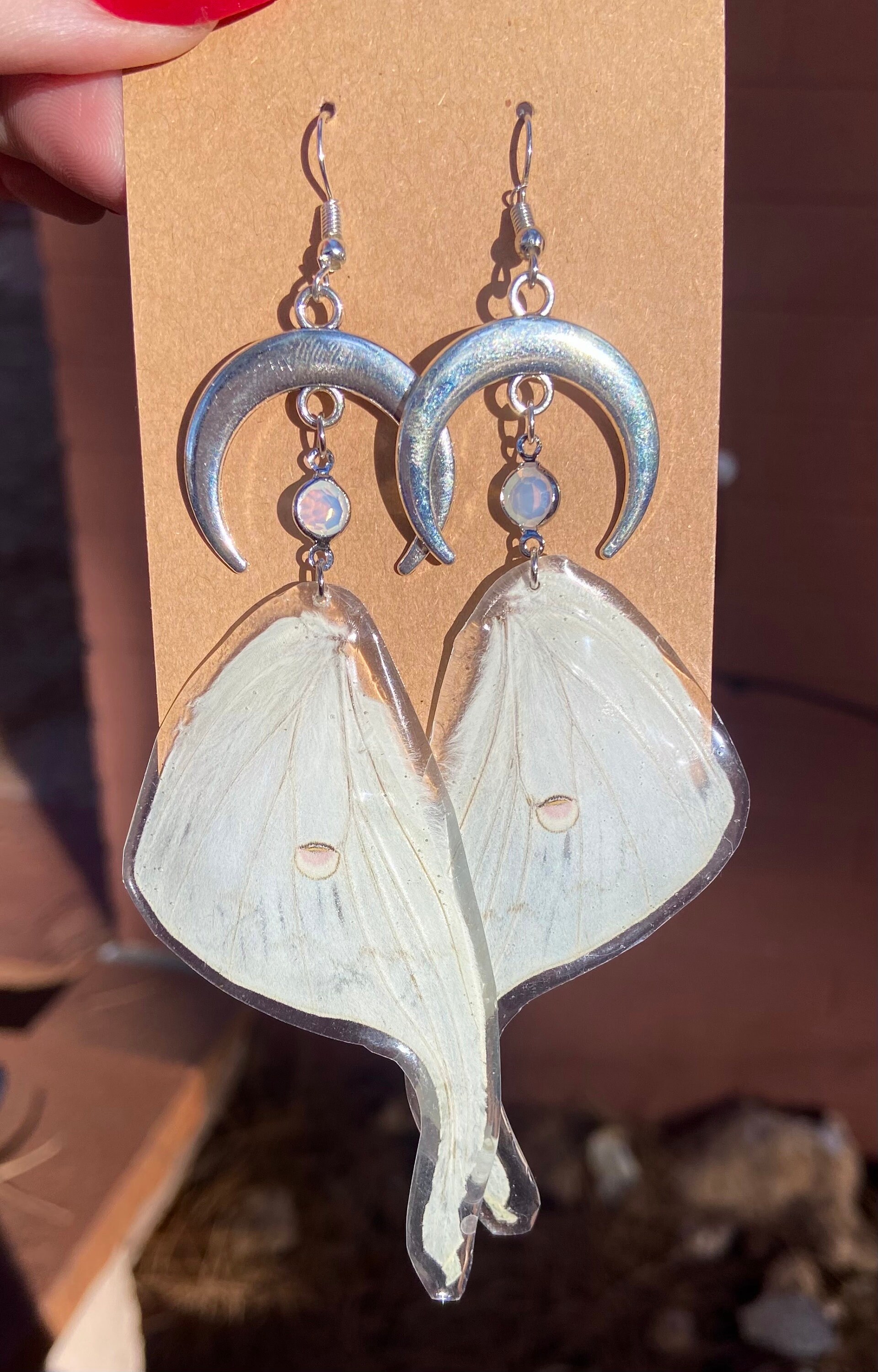 Handmade REAL Luna Moth Wing Earrings Resin Casted Jewelry CRUELTY-FREE ...