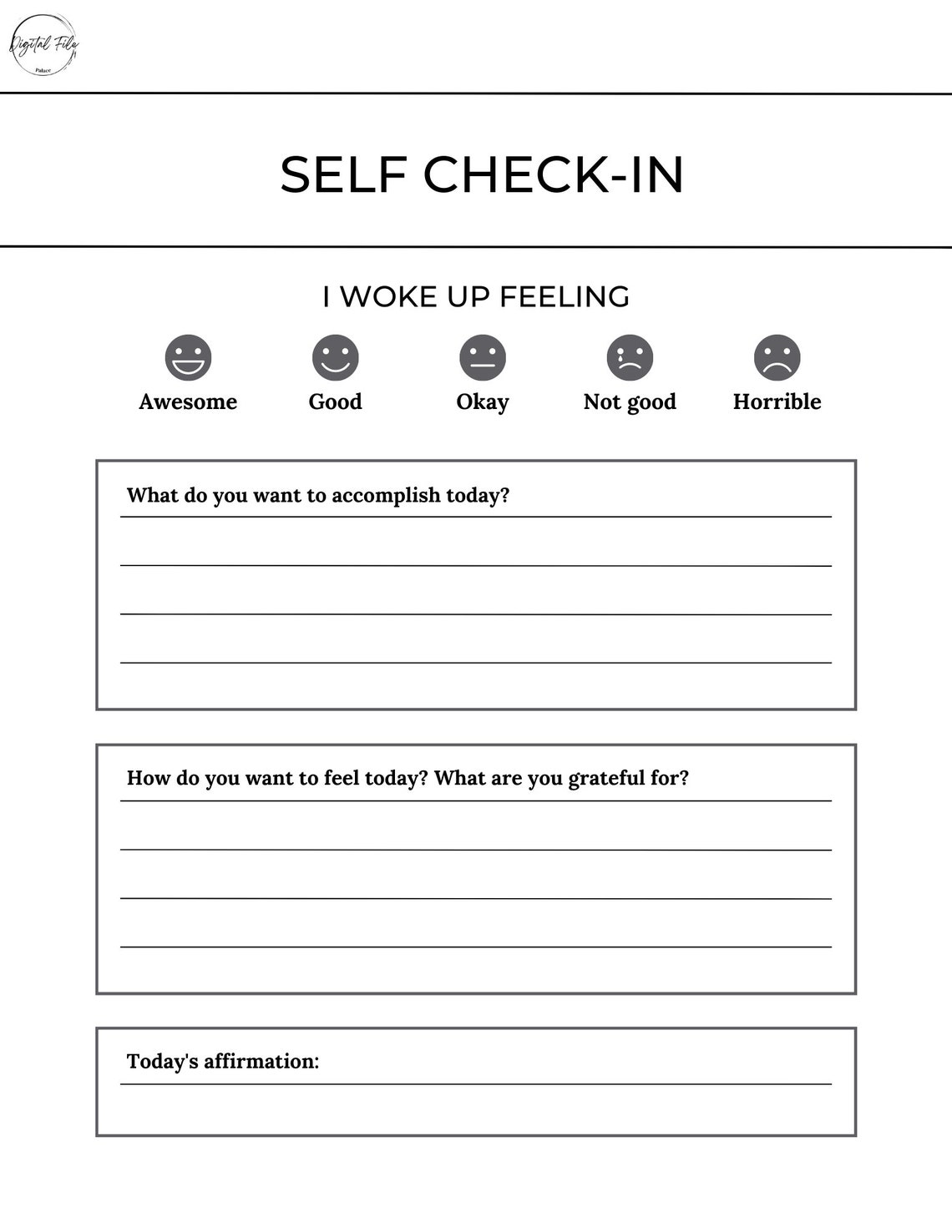 Daily Self Check-in Journal, Printable, Instant Download, Productivity ...