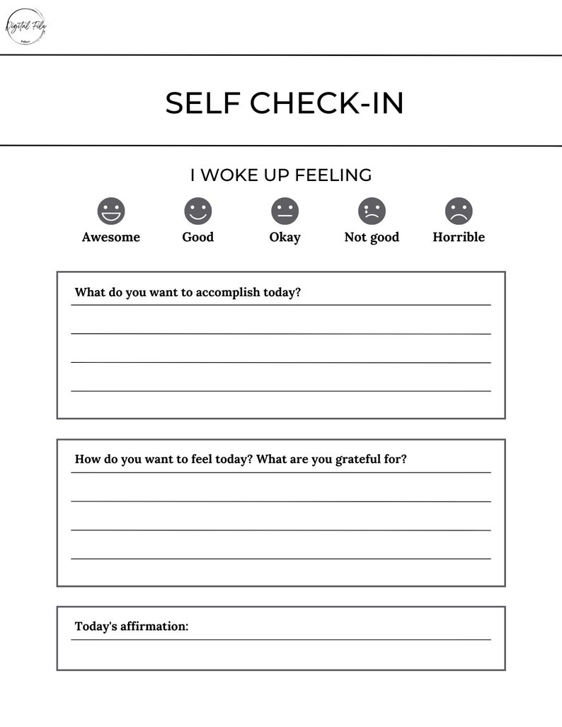 Daily Self Check-in Journal, Printable, Instant Download, Productivity ...