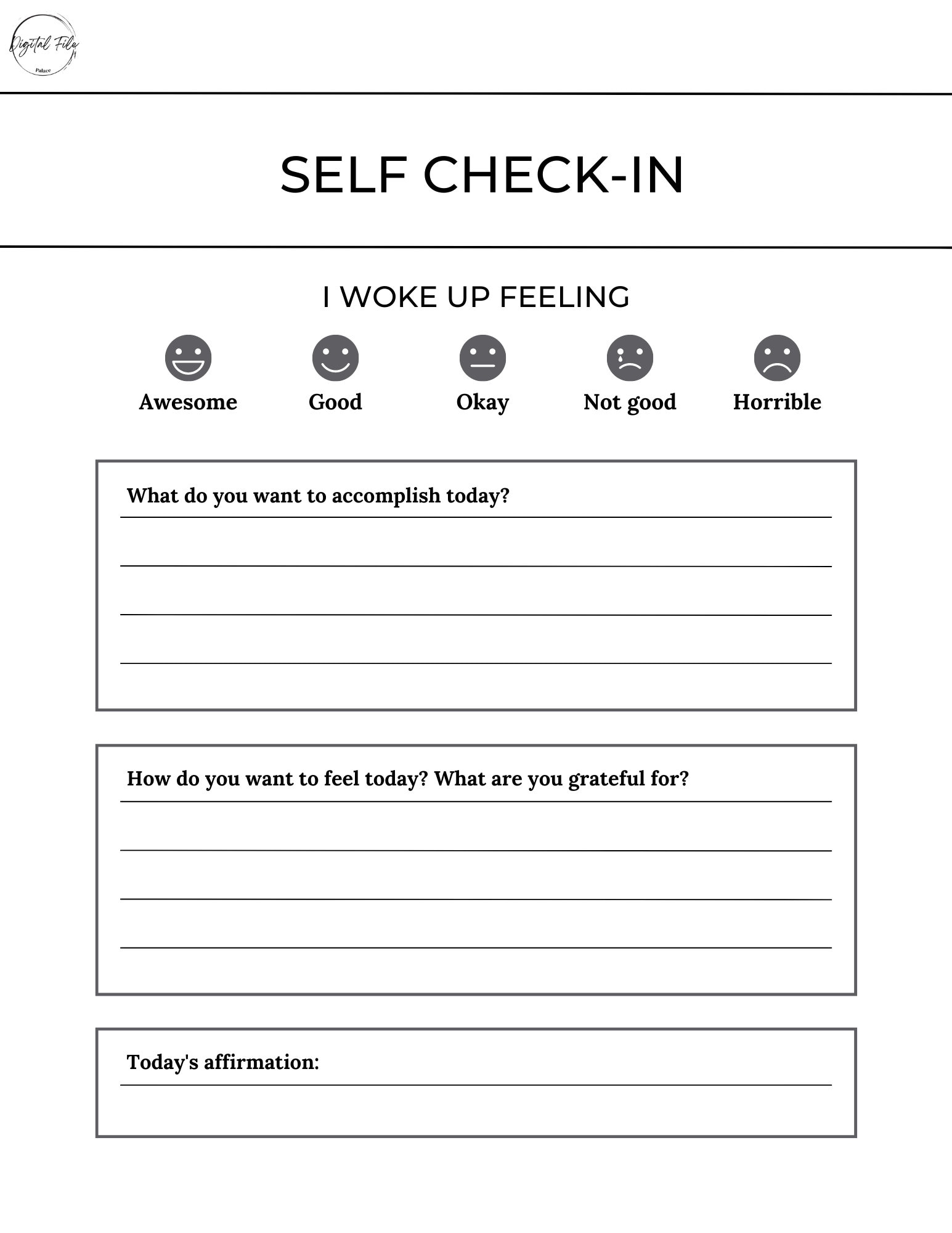 Daily Self Check-in Journal, Printable, Instant Download, Productivity ...
