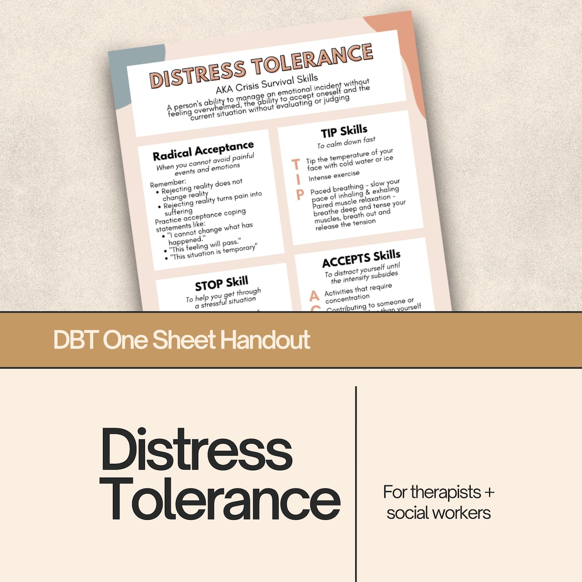 Distress Tolerance Handout Poster - Etsy