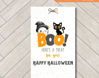 Halloween Gift Tag Printable Boo Here's a Treat for You Favor Tag - Etsy