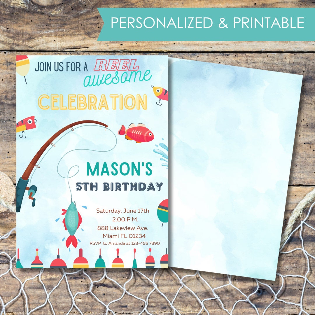 Fishing Birthday Party Invitation, Outdoors Party Invite, Any Age Boy ...