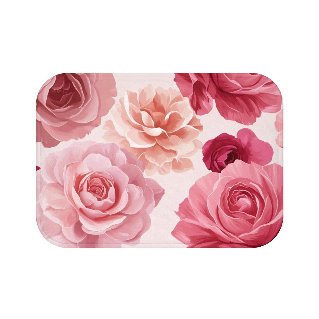 Pastel Roses Bath Mat, Floral Bathroom Decor, Soft Rose Petals Rug ...