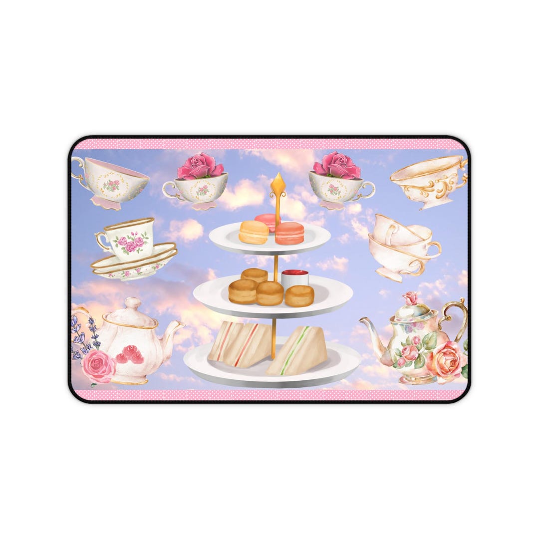 High Society Tea Party Desk Mat With Polka Dots, Elegant Tea Party Mat ...