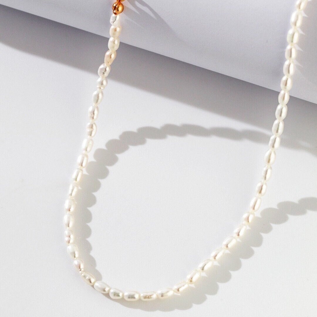 Freshwater Rice Pearl Necklace 18K Gold Vermeil Pearl - Etsy Freshwater Rice Pearl Necklace 18K Gold Vermeil Pearl - Etsy