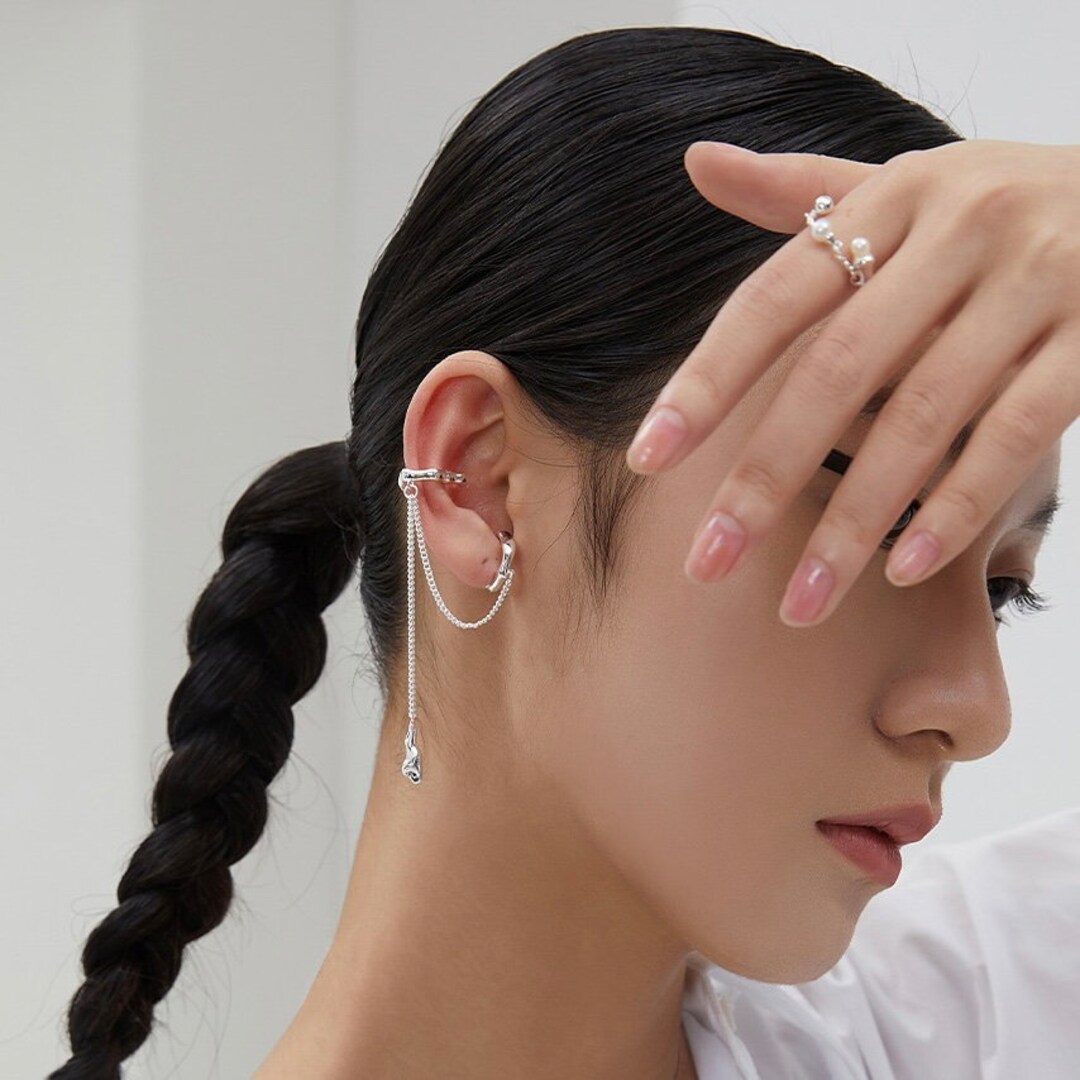 Ear Cuff Chain Earrings, Sterling Silver Ear Cuffs, Minimalist Earrings ...