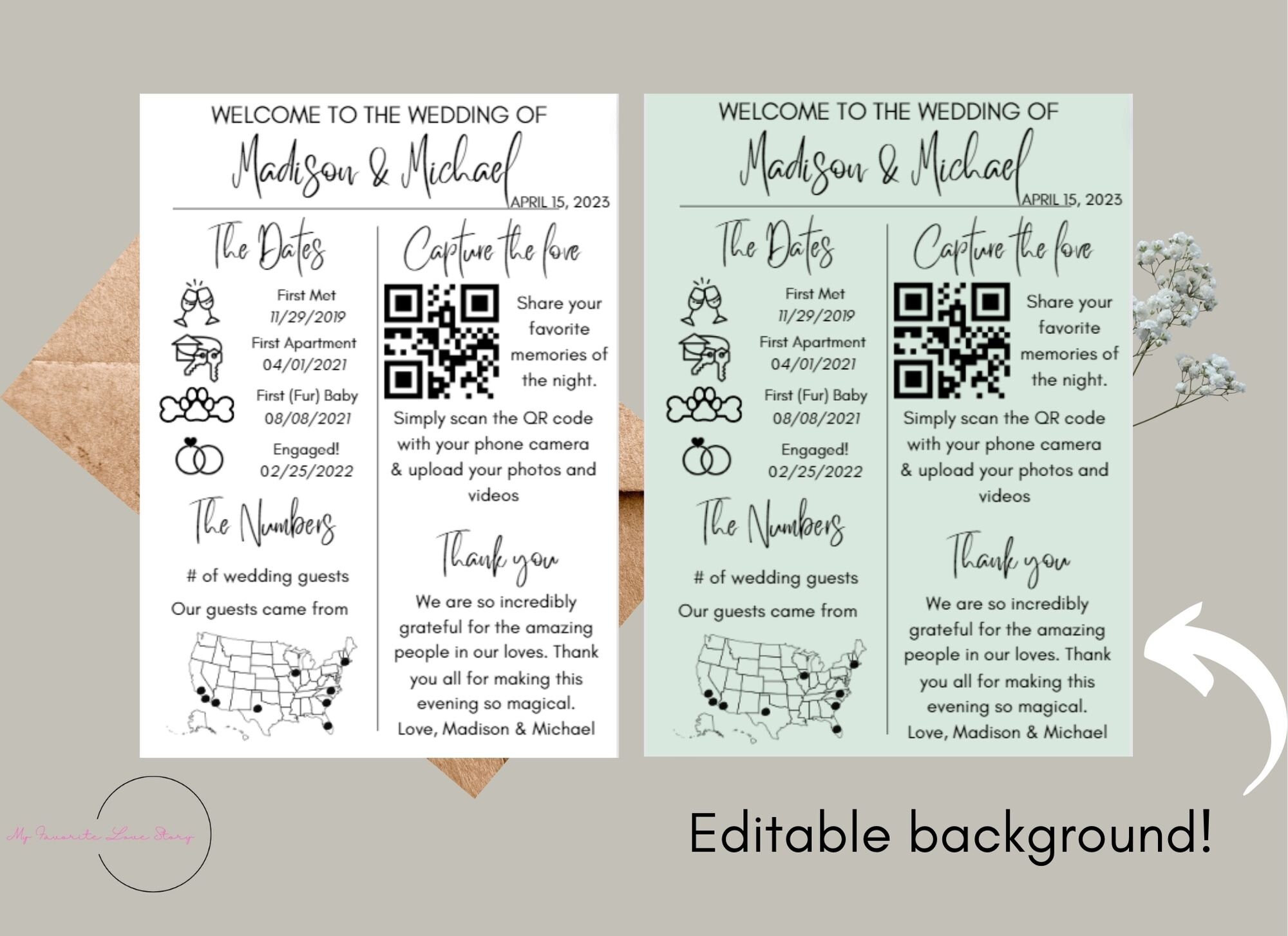 Fun Wedding Infographic Template, Modern Wedding Program With Icons ...