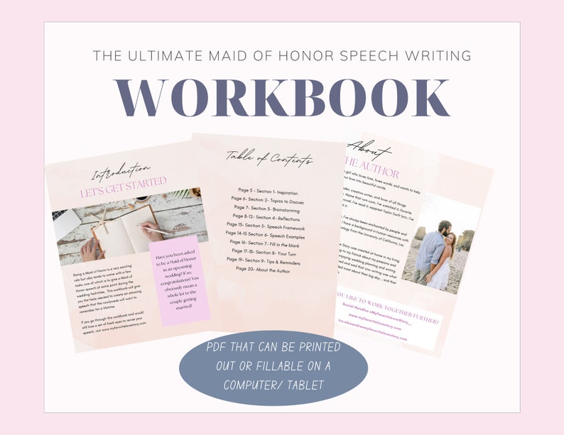 Wedding Maid of Honor Speech Writing Workbook, Personalized Maid of ...