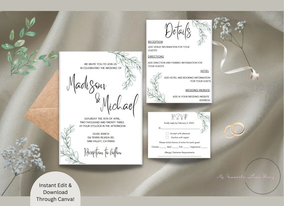 Minimalist Wedding Invitation Set Modern Wedding Invitation - Etsy