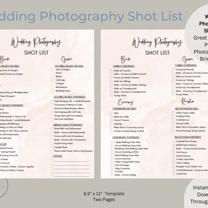 Wedding Photography Shotlist, Printable Wedding Photo Checklist ...