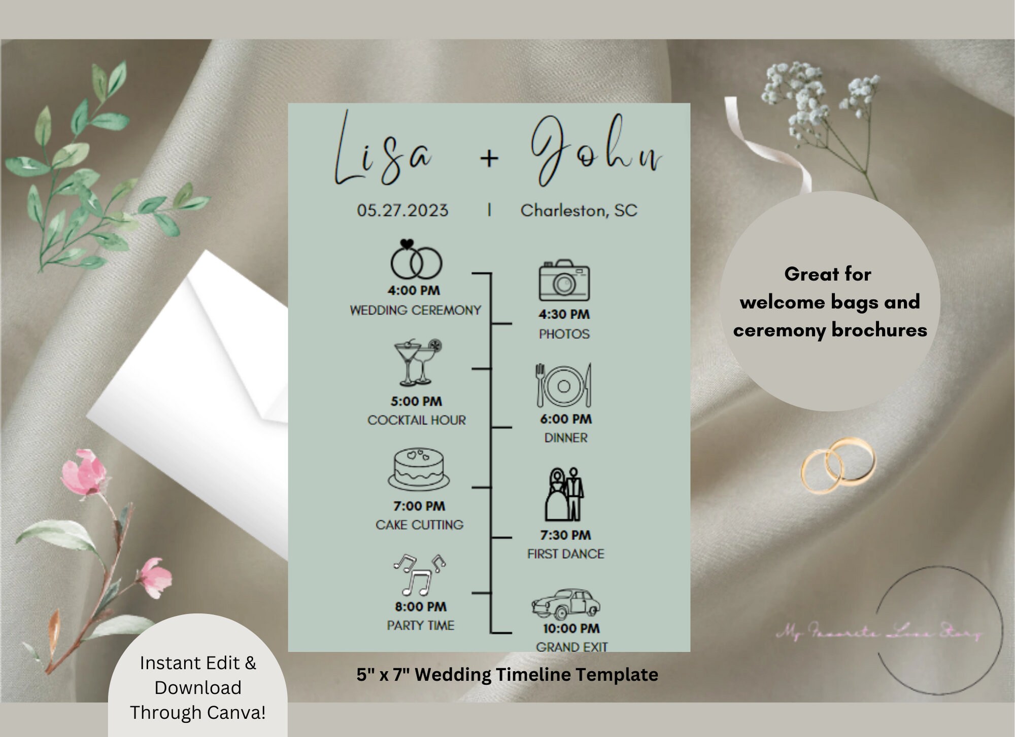 Customizable Wedding Day Timeline Template, Schedule of Events, Wedding ...