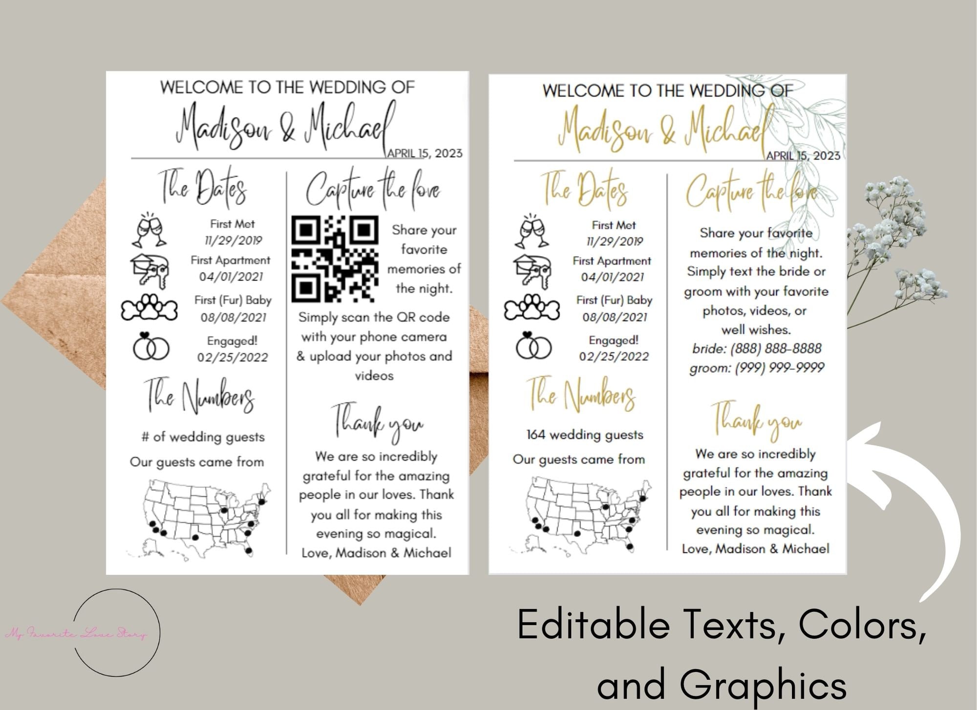 Fun Wedding Infographic Template, Modern Wedding Program With Icons ...