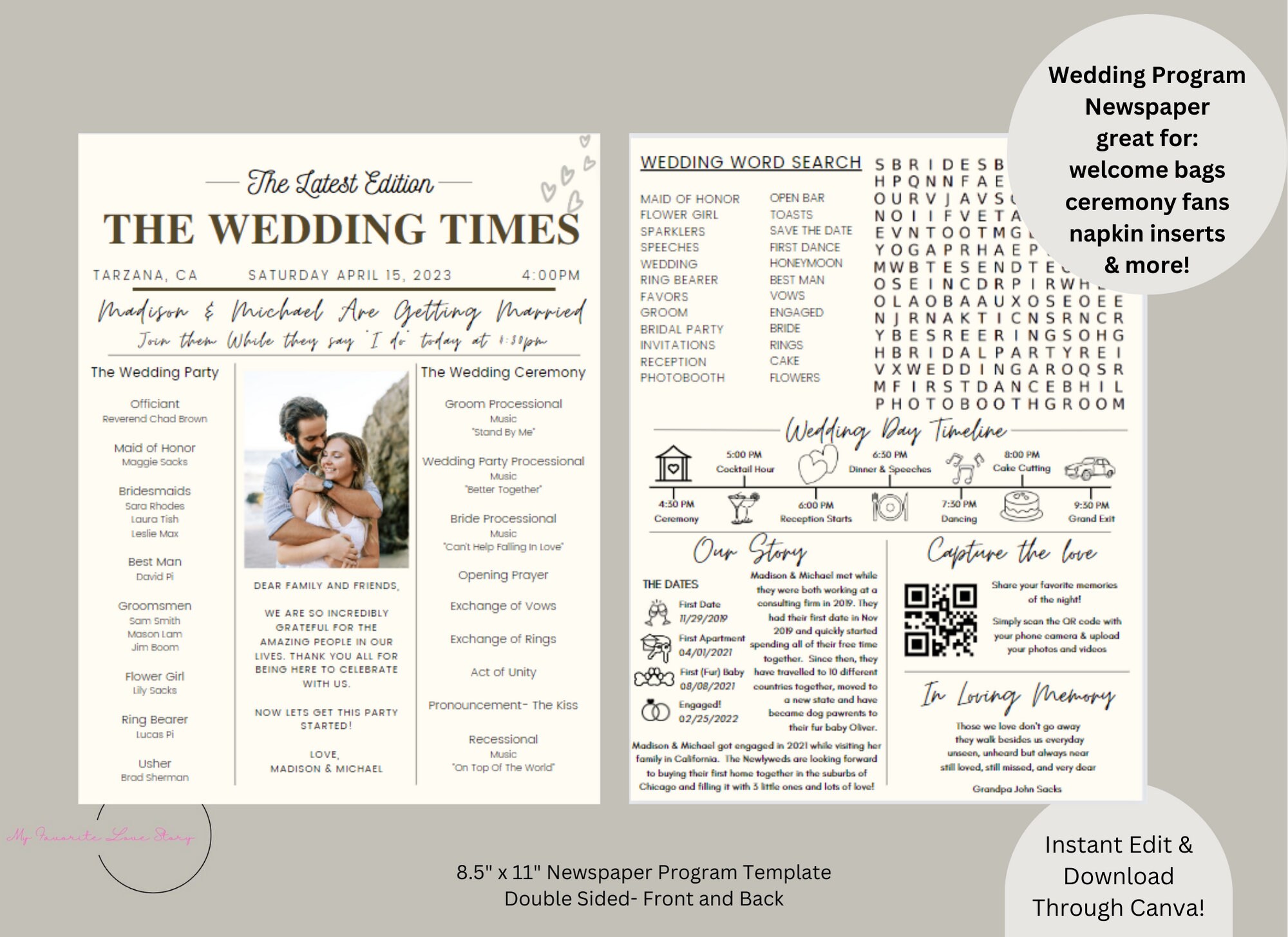 Unique Wedding Program Newspaper Template, Printable Wedding ...