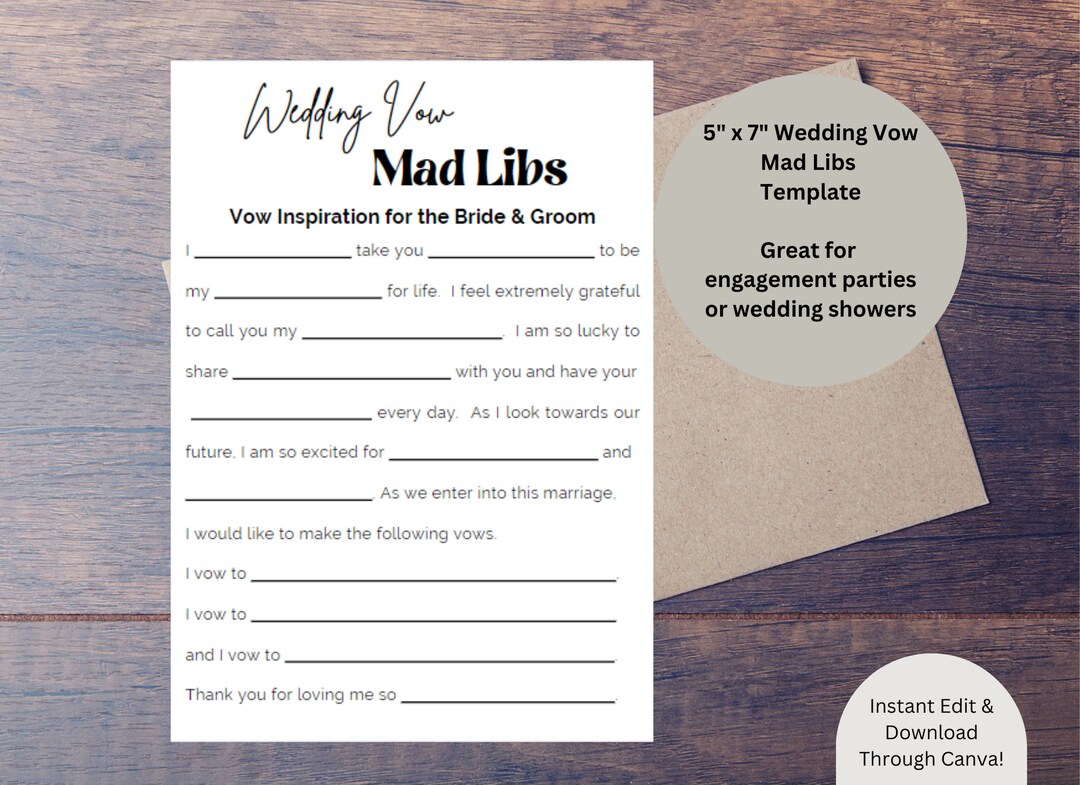 Wedding Vow Mad Libs Game Template, Wedding Game for Engagement Parties ...