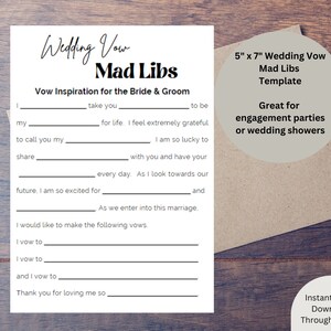 Wedding Vow Mad Libs Game Template, Wedding Game for Engagement Parties ...