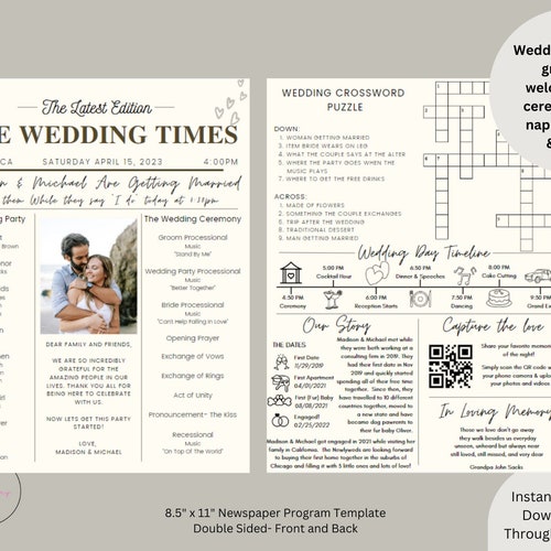 Printable Newspaper Wedding Program Wedding Infographic Fun - Etsy